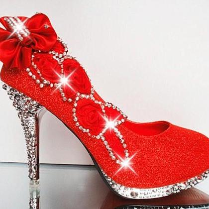 2015 Red Luxury Bling Women Pumps 10cm High Heels Wedding Shoes ...