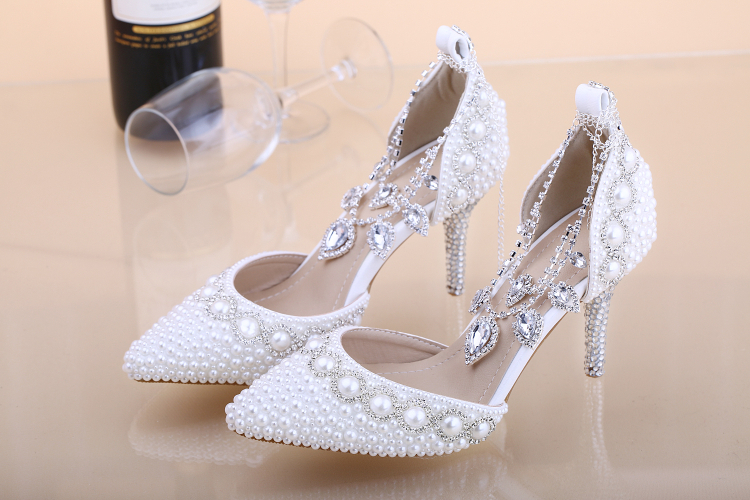 Sparkle White Wedding Heels Women Pumps 7-8cm High Heels Wedding Bridal ...