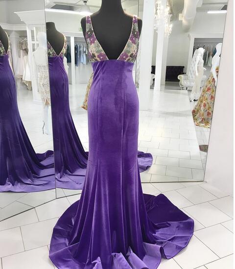 2018 Purple Satin Prom Dresses Scoop Beading Crystals Evening Dress ...